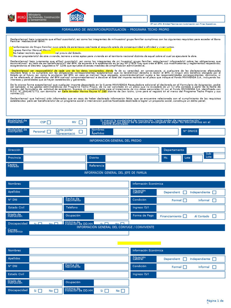 Techo Propio | PDF | Documento de identidad
