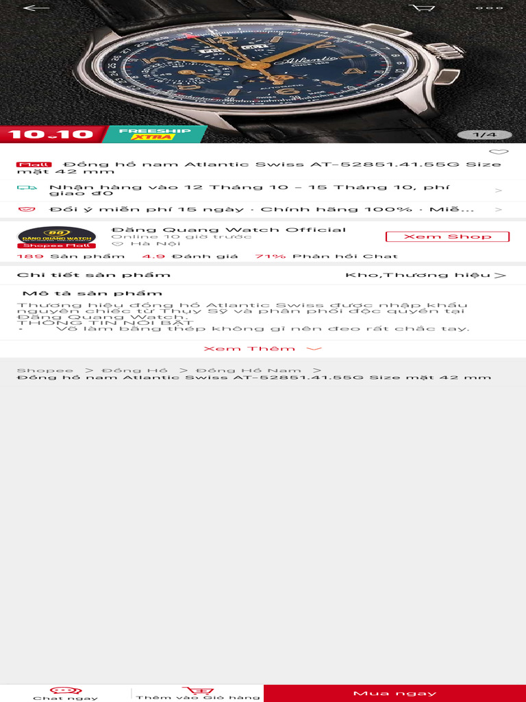 Đồng Hồ Nam Atlantic Swiss AT-52851.41.55G Size Mặt 42 MM Shopee Việt Nam | PDF