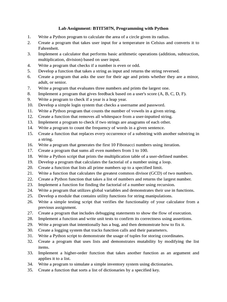 Lab Assignment | PDF | Computer Program | Programming Lab Assignment | PDF | Computer Program | Programming