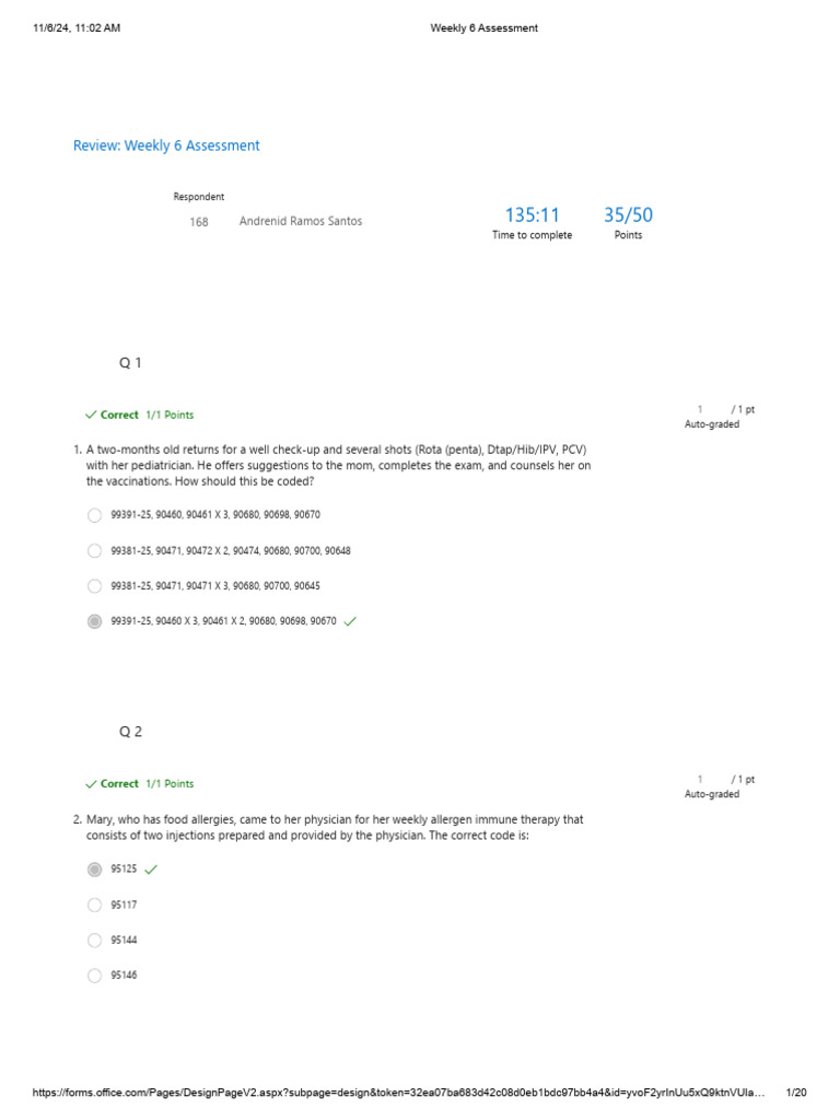 Weekly 6 Assessment | PDF | Vertebra | Clinical Medicine