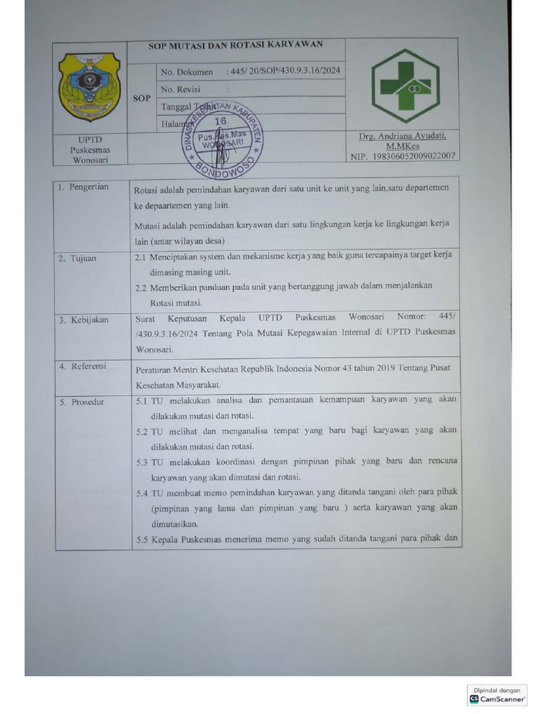 Sop Mutasi Dan Rotasi Karyawan | PDF