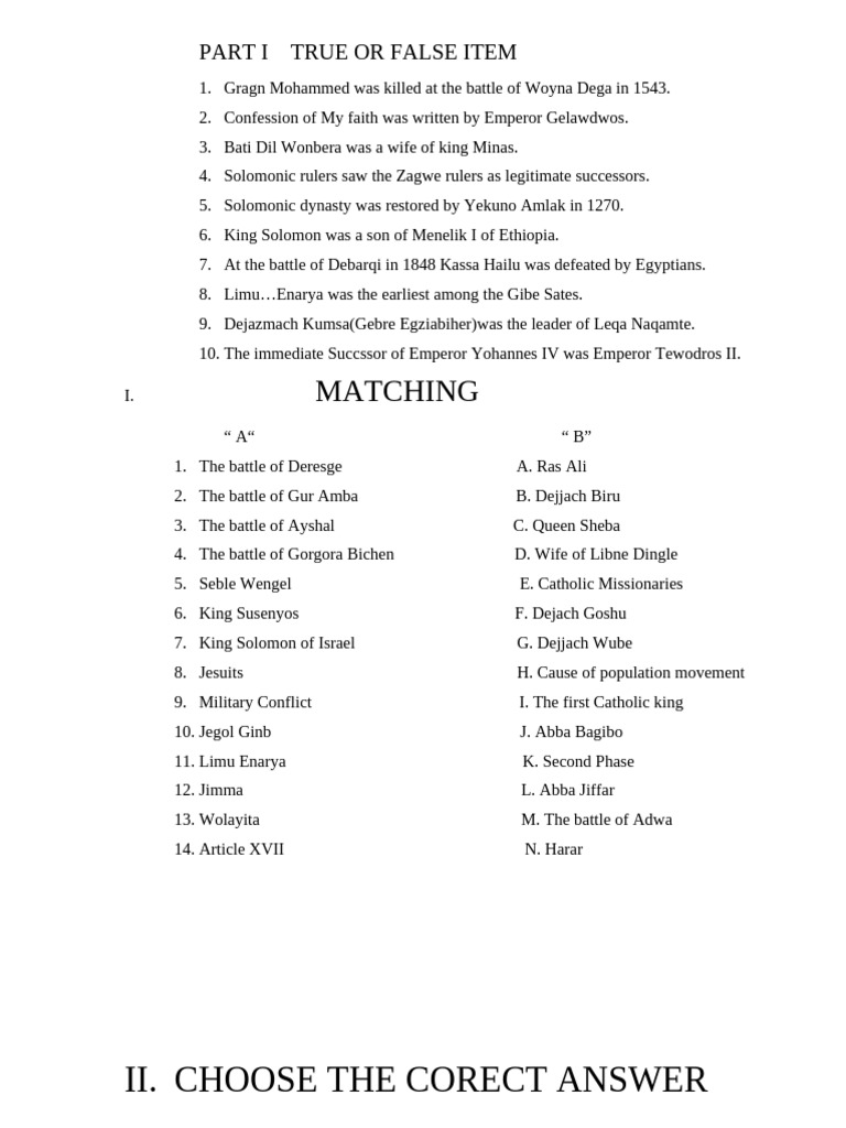 Part I True or False Item | PDF | Ethiopia