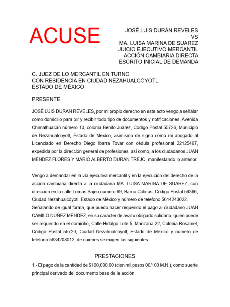 Acuse Demanda Mercantil (10/11/24) | PDF | México
