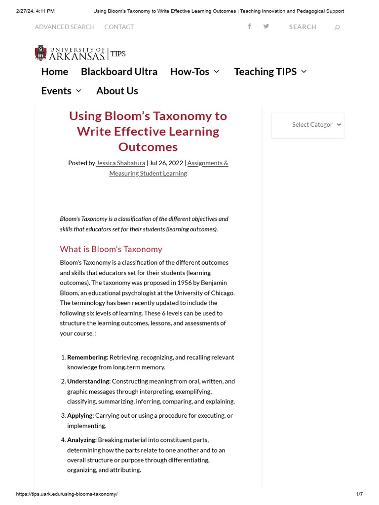 Using Bloom's Taxonomy To Write Effective Learning Outcomes | PDF | Learning | Hierarchy