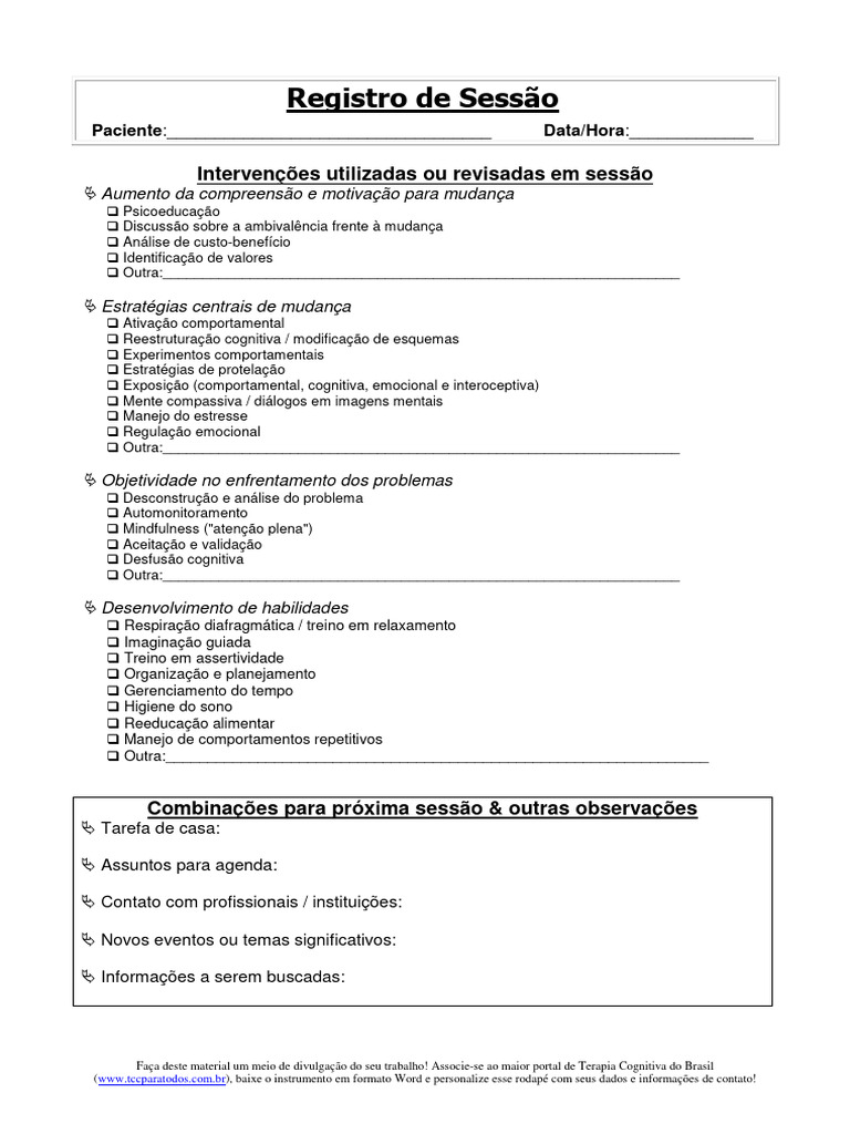 Registro de Sessão - Modelo 1 | PDF | Autoajuda
