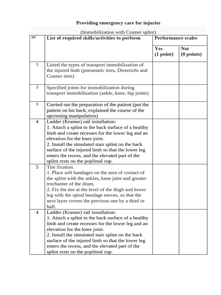 Emergency Care For Injuries (Kramer Splint) | PDF