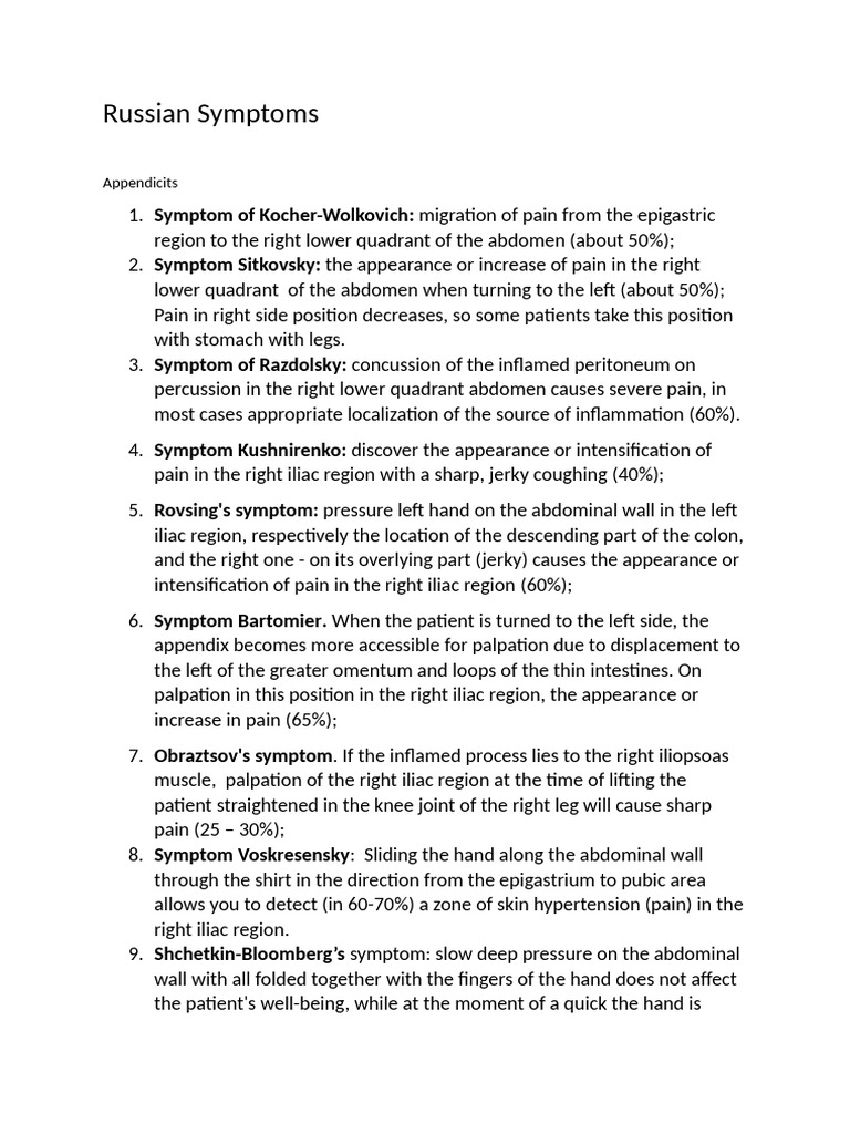 Russian Symptoms | PDF | Abdomen | Clinical Medicine