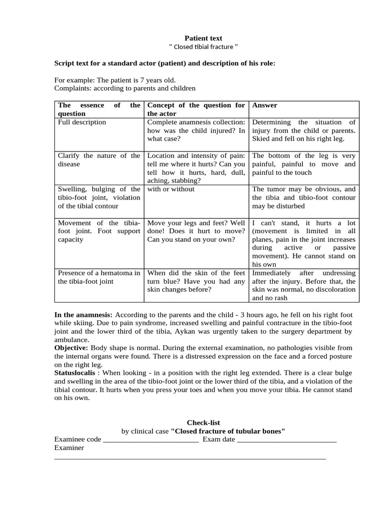 Closed Tibial Fracture Case Study | PDF | Edema | Diseases And Disorders