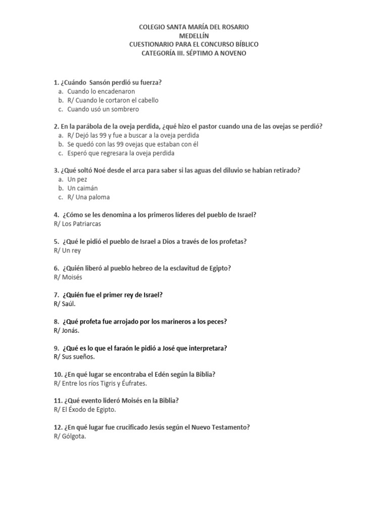 0d1669concurso Biblico. Categoria III. Septimo A Noveno | PDF