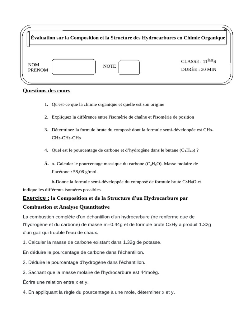 Analyse des Hydrocarbures en Chimie | PDF