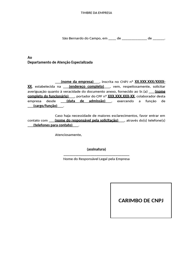 Carta de Apresentacao Da Empresa Veracidade de Atestado 9 | PDF