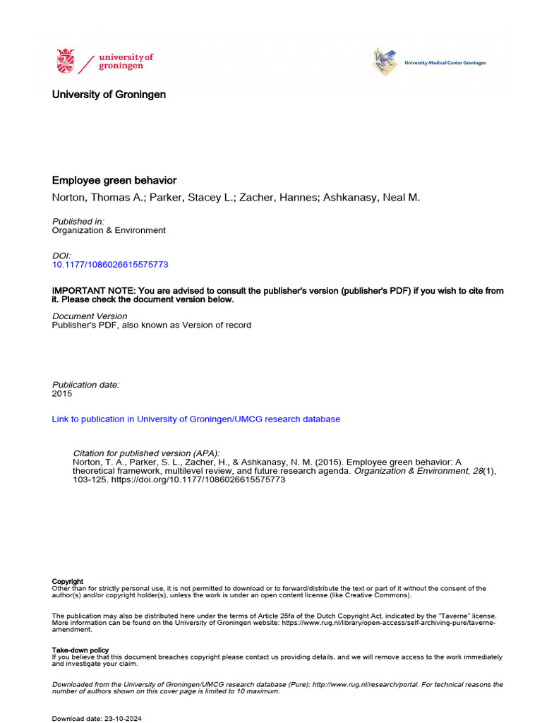 Employee Green Behavior A Theoretical Framework Multilevel Review | PDF ...