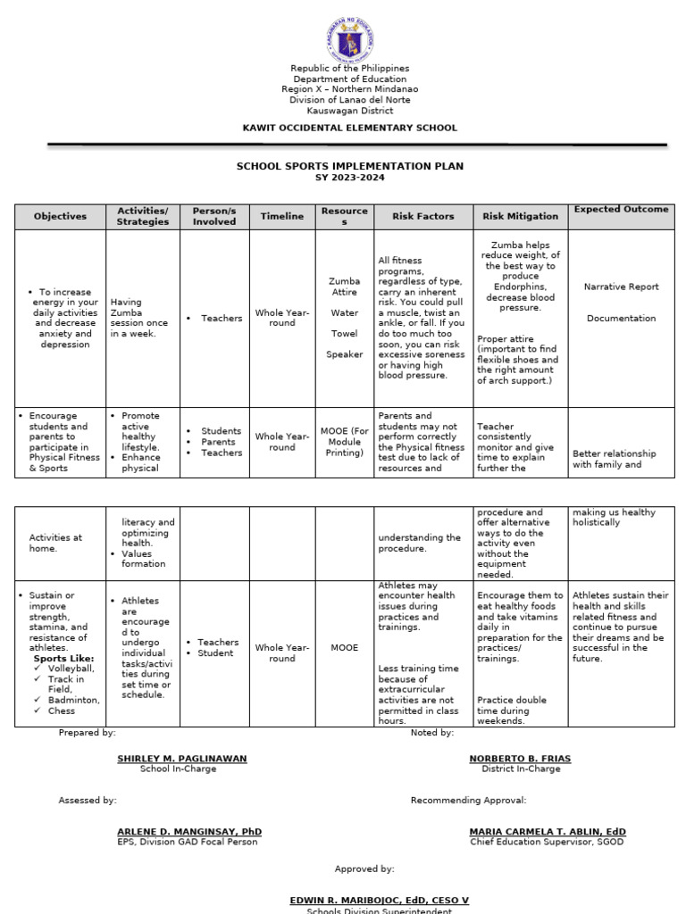 Sports-Implementation-Plan-2023-2024 Edited | PDF | Physical Fitness
