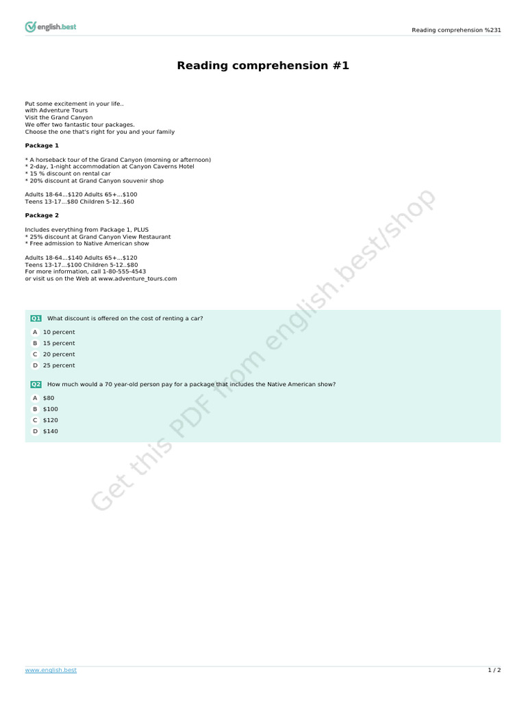 Reading Comprehension #1 | PDF