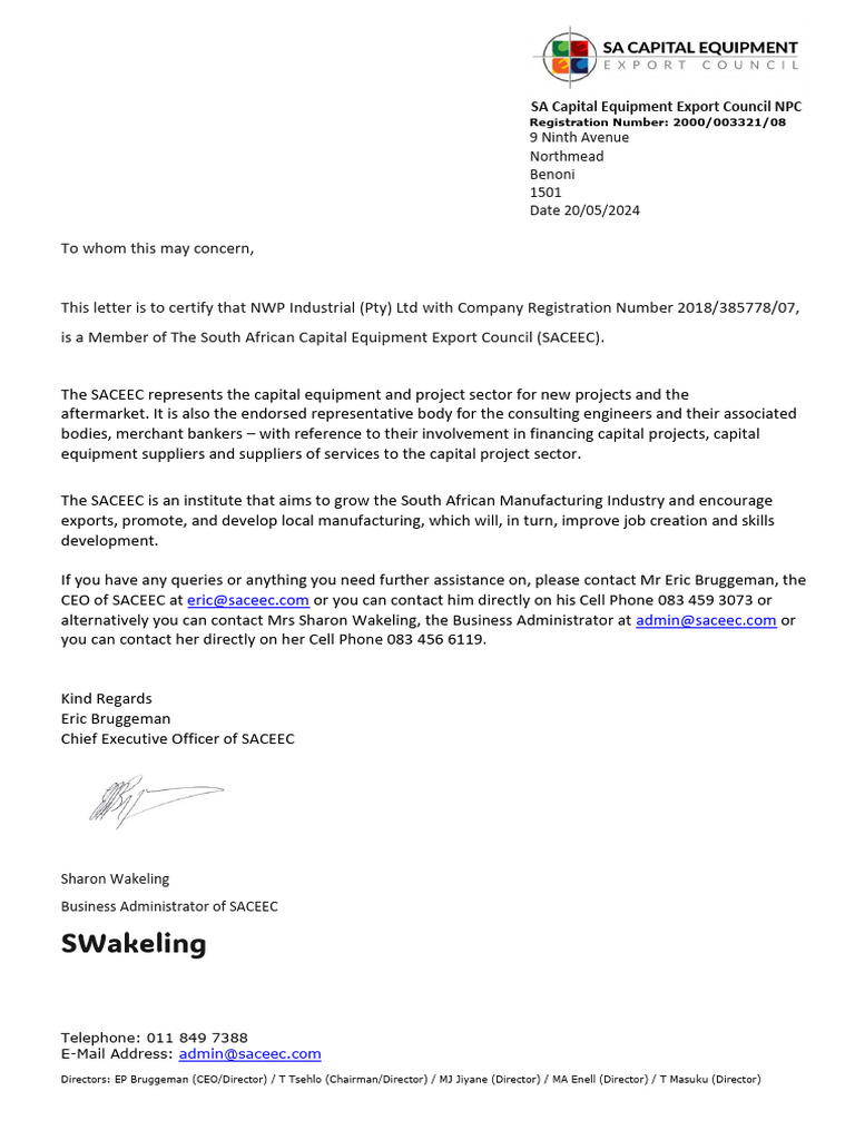 SACEEC Membership Certification Letter | PDF