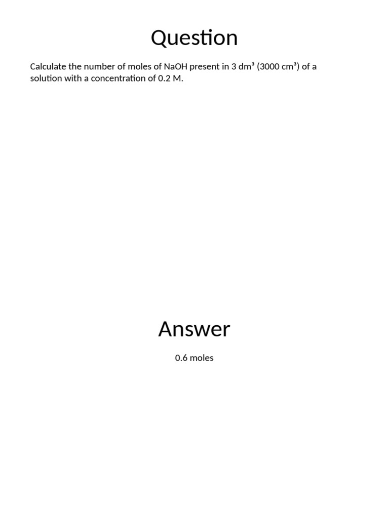 Mole Molarity Practice Questions Answers | PDF | Teaching Methods ...