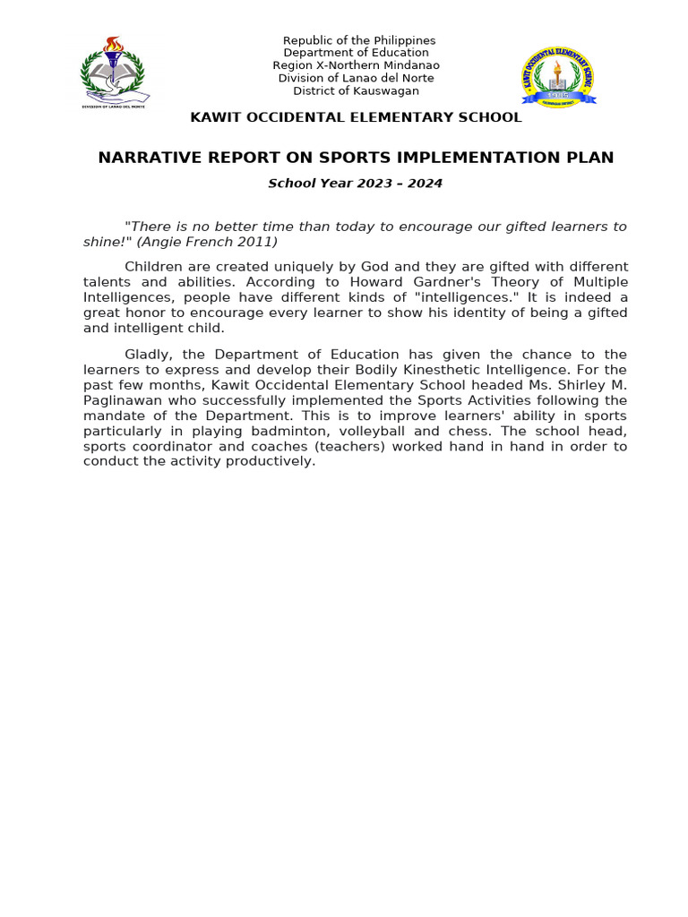 Narrative Report in MAPEH IMPLEMENTATION PLAN | PDF | Career & Growth | Self-Improvement