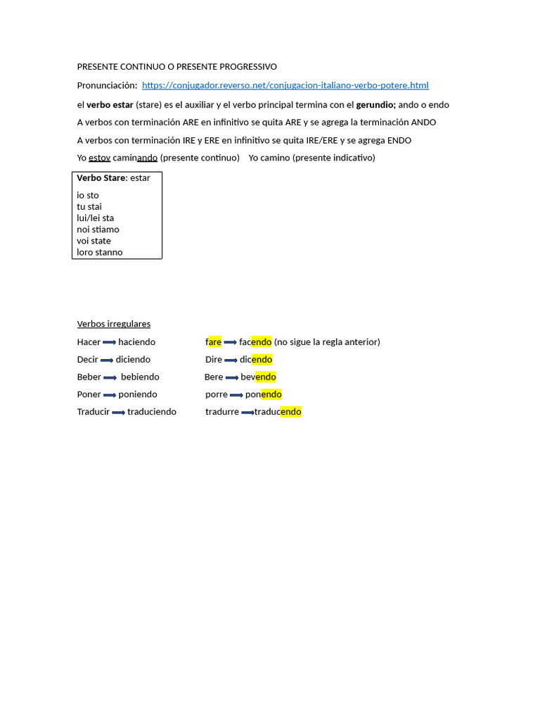Presente Continuo o Presente Progressivo | PDF