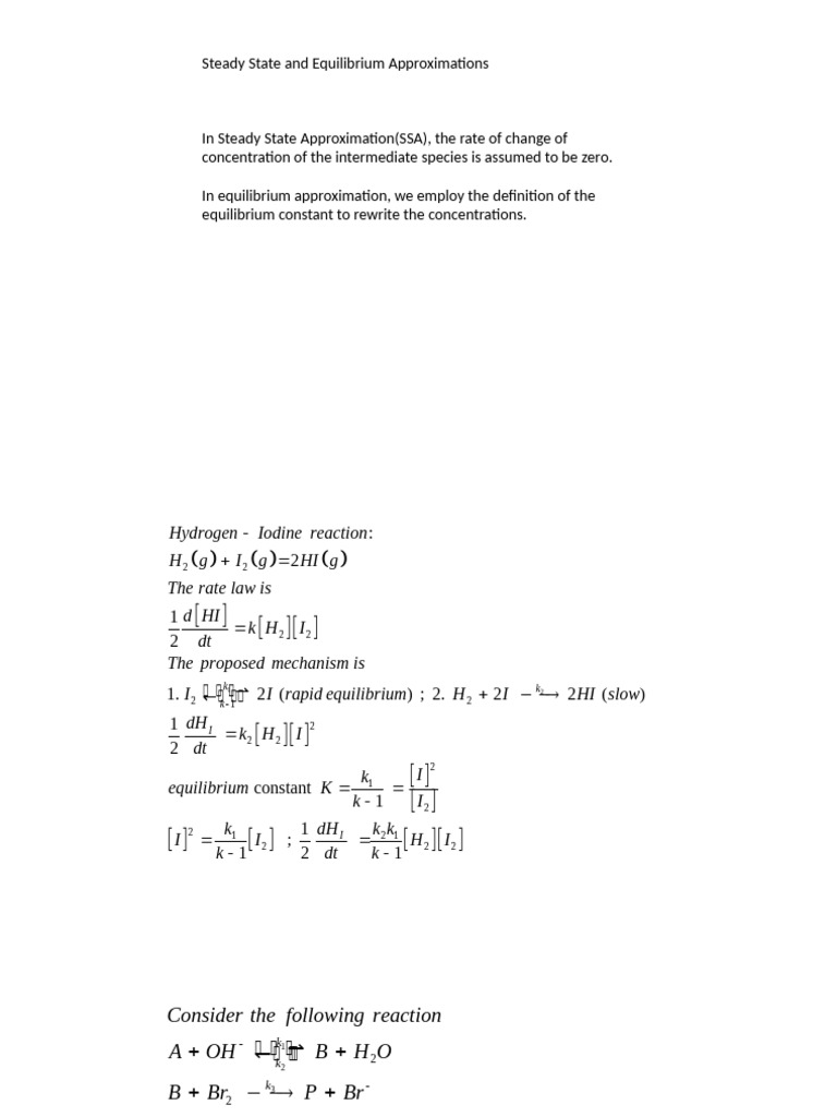 Steady State and Equilibrium Approximations | PDF | Enzyme Kinetics ...