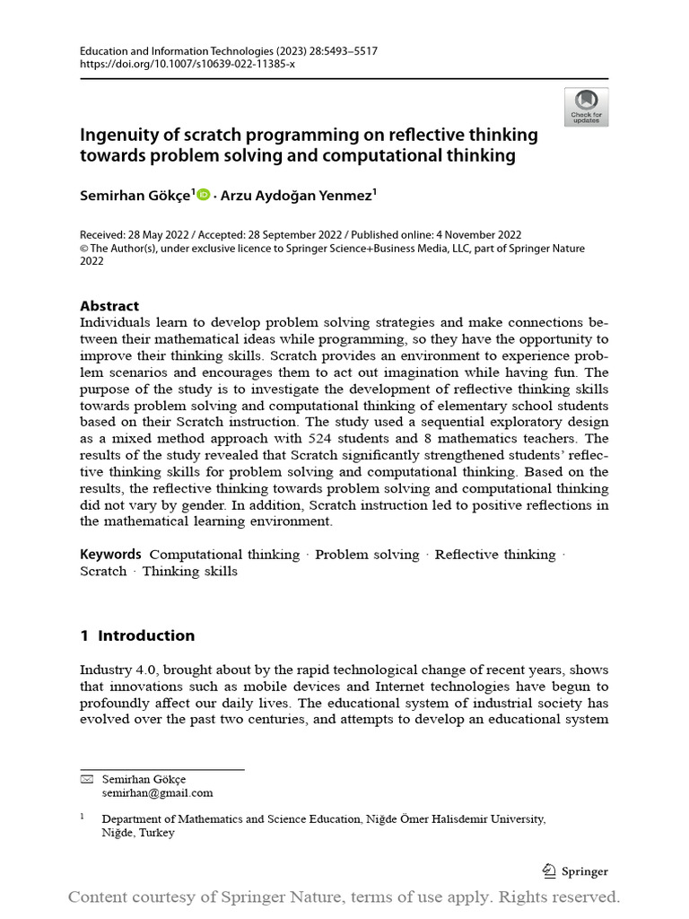 Ingenuity of Scratch Programming On Reflective Thi | PDF | Thought ...