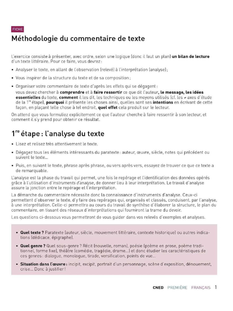 Méthodo Commentaire Composé | PDF