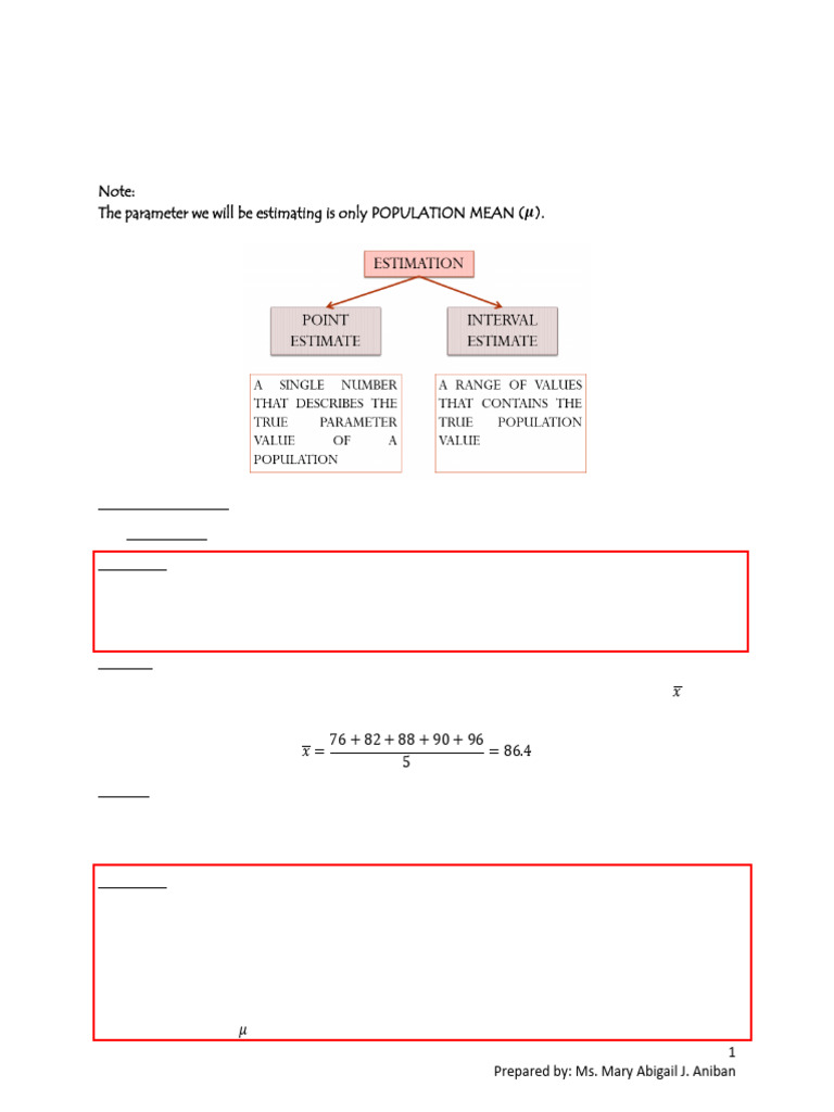 Estimation of Parameters Handout | PDF | Estimator | Confidence Interval