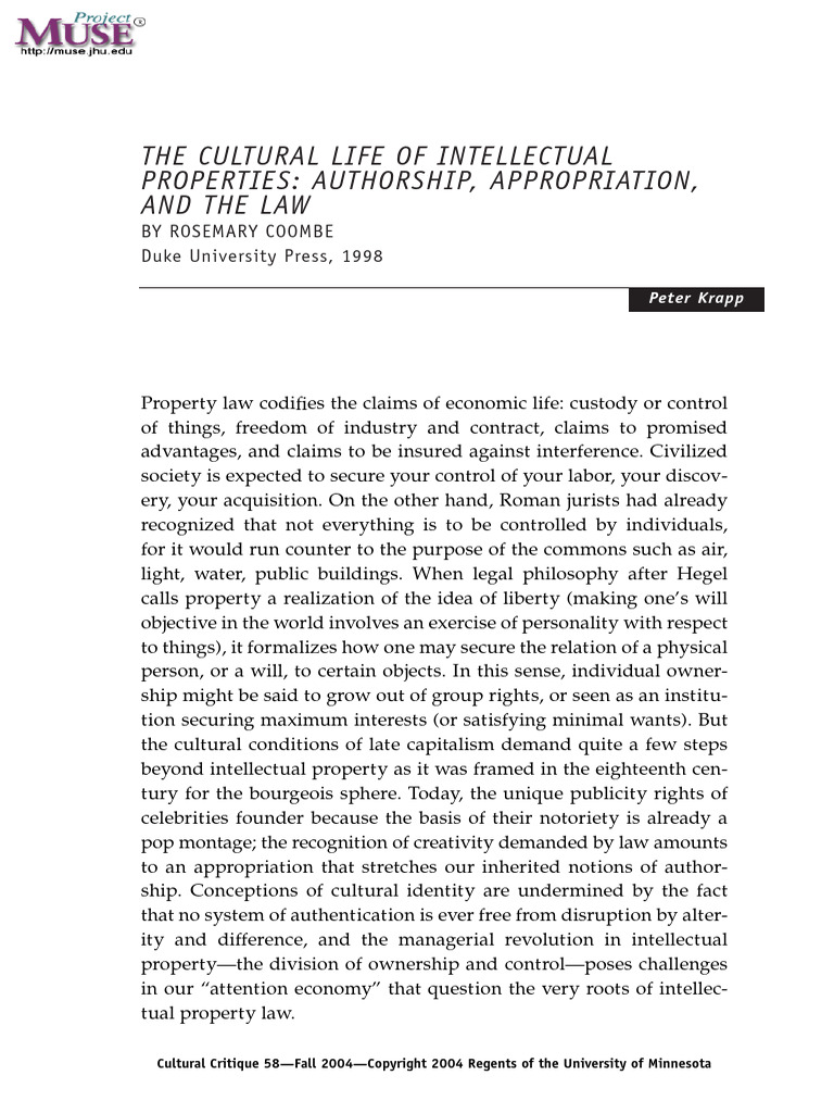 The Cultural Life of Intellectual Proper | PDF | Property | Jurisprudence