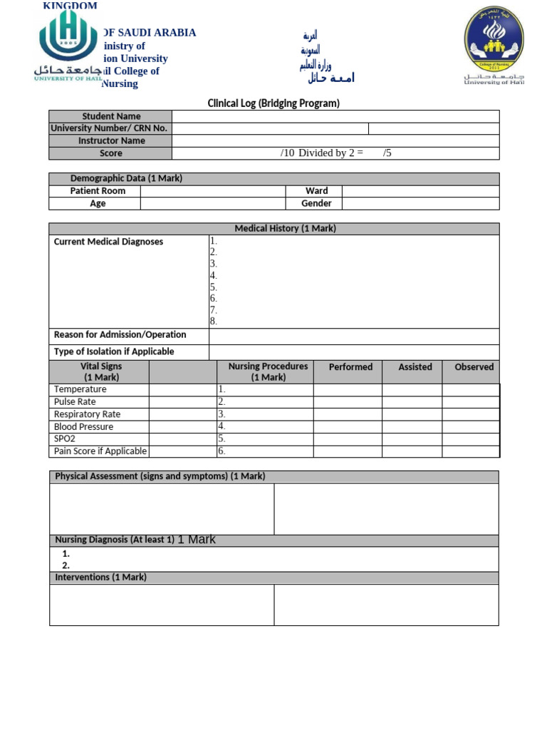 Clinical Log Template for Nursing Students | PDF | Health Care ...