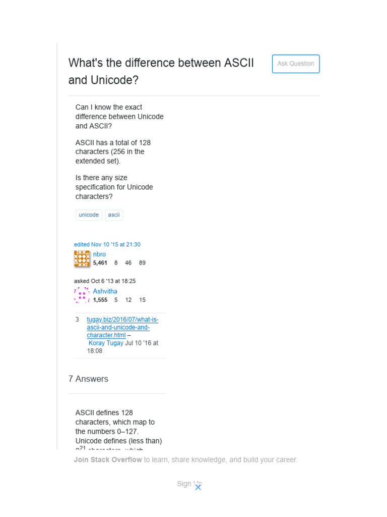 What's The Difference Between ASCII and Unicode - Stack Overflow | PDF | Character Encoding | Ascii