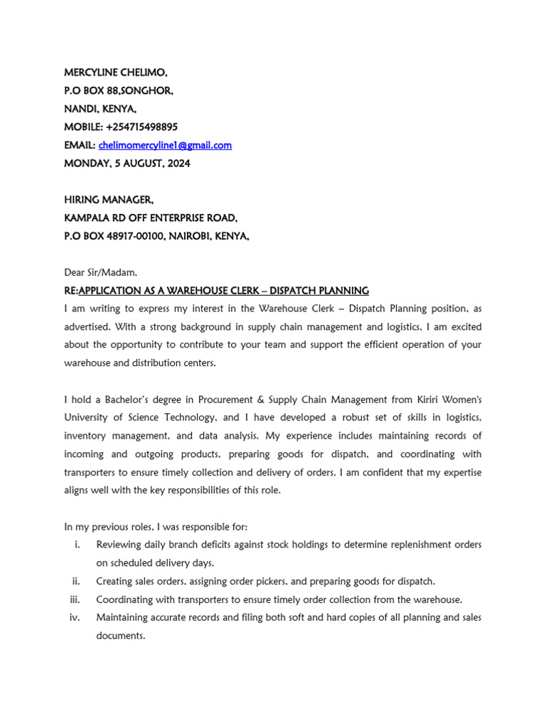 Mercyline Chelimo Application | PDF | Career & Growth | Business