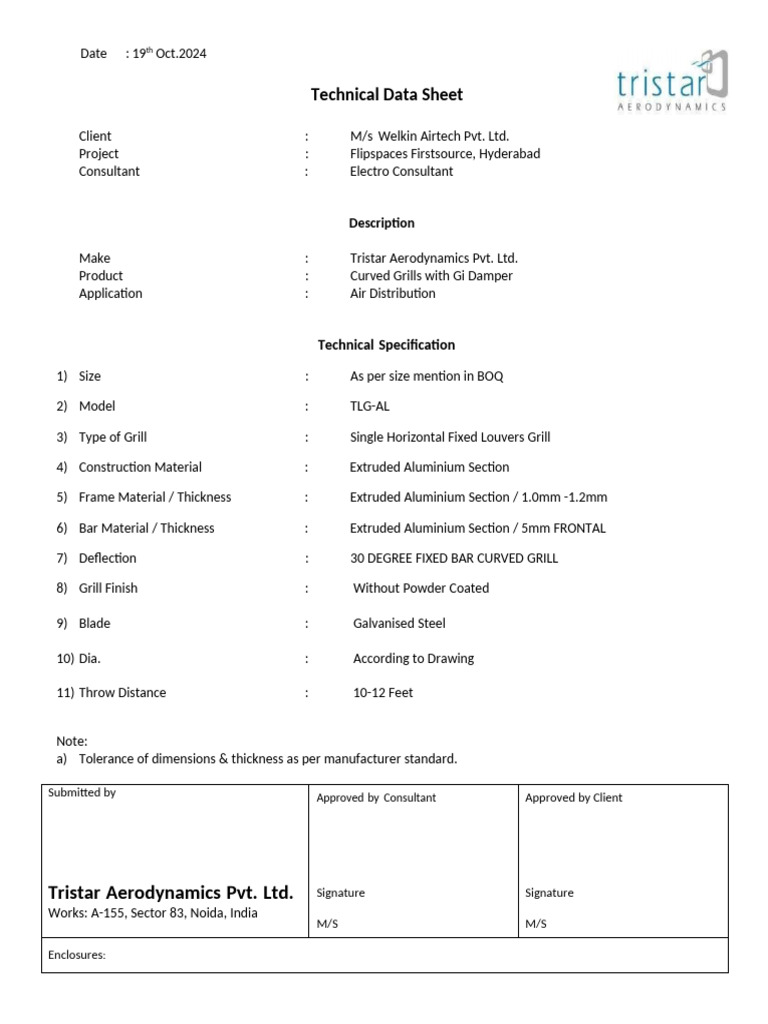Curved Grills Technical Data Sheet | PDF