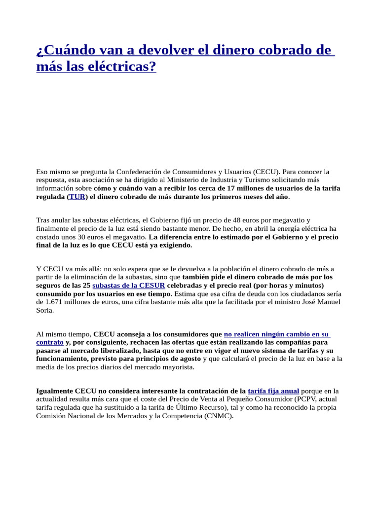 -+Cu+índo van a devolver el dinero cobrado de m+ís las el+®ctricas_ | PDF