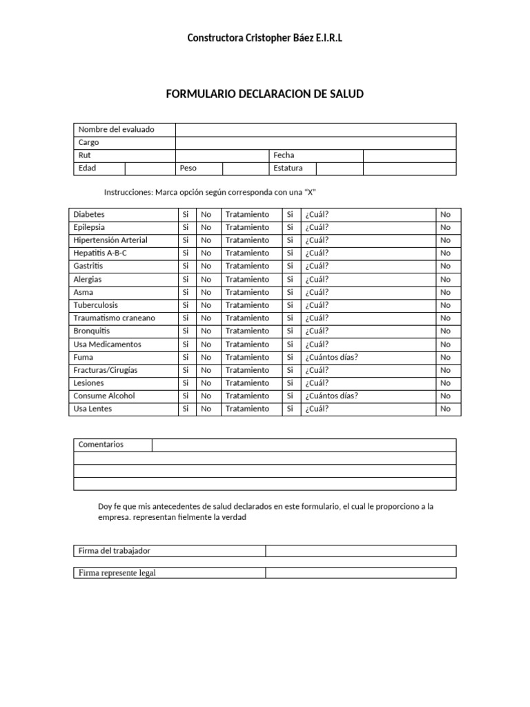 Declaración de Salud | PDF | Salud y bienestar | Estilo de vida