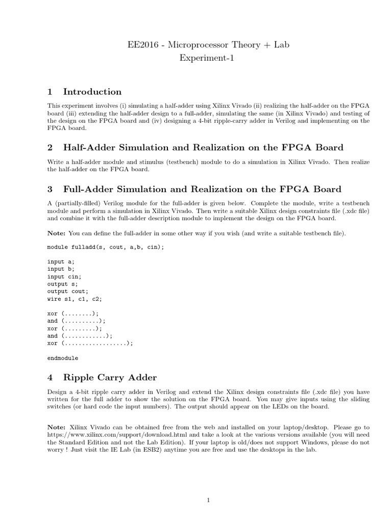 Experiment1_2024 | PDF | Field Programmable Gate Array | Computing