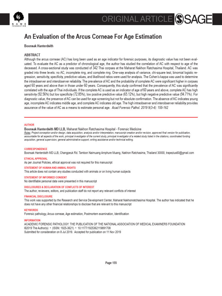 Arcus Senilis Age Estimation | PDF | Sensitivity And Specificity | Autopsy