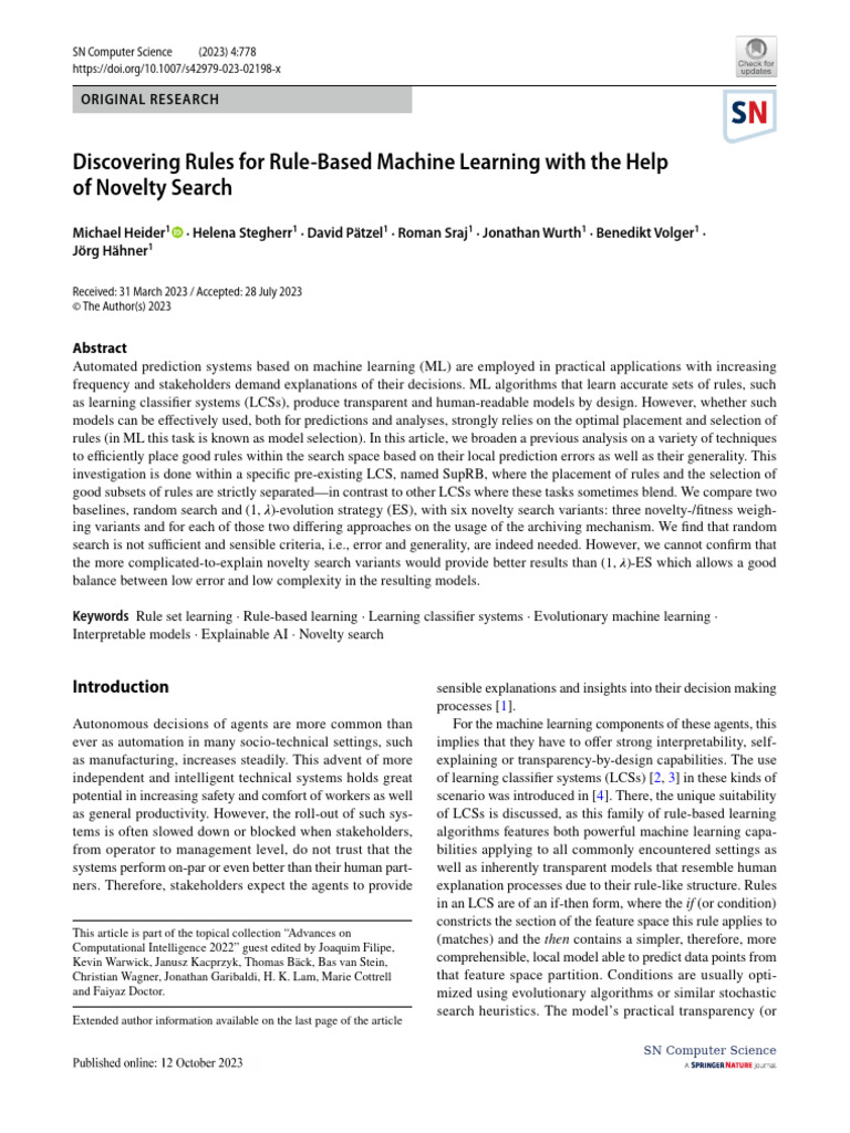 Discovering Rules For Rule Based Machine Learning With The Help of Novelty Search | PDF ...