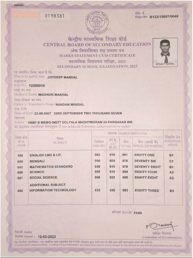 Class X Certificate | PDF