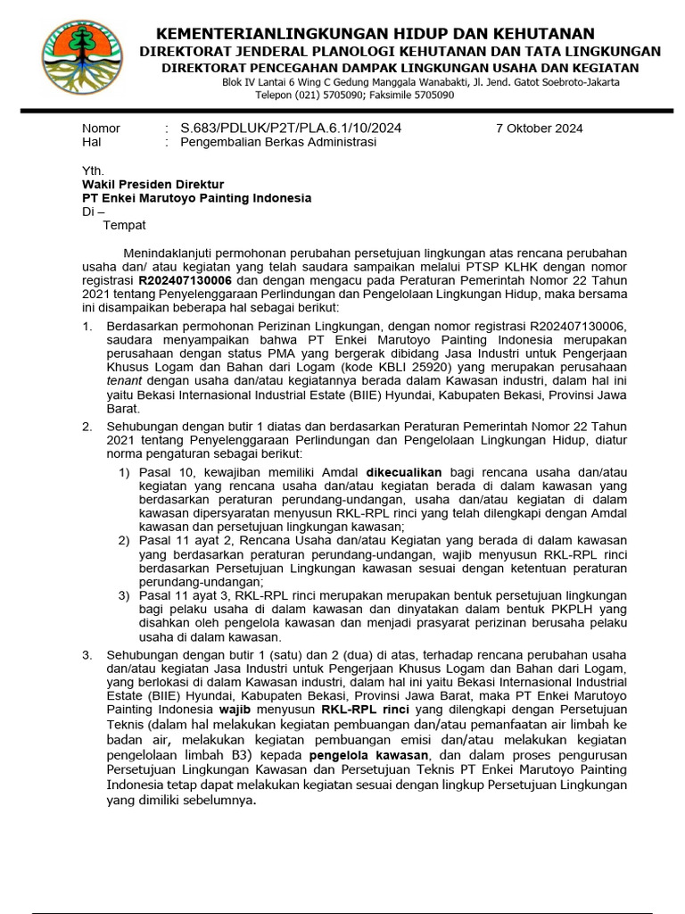 S.683 Surat Pengembalian PT Enkei Marutoyo Painting Indonesia (RKL-RPL ...