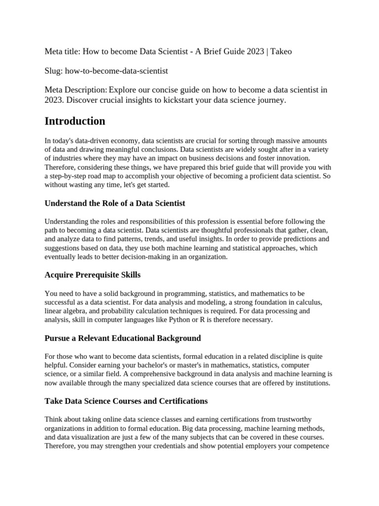 9 A Comprehensive Guide On How To Become A Data Scientist - TAKEO | PDF | Data Science | Statistics