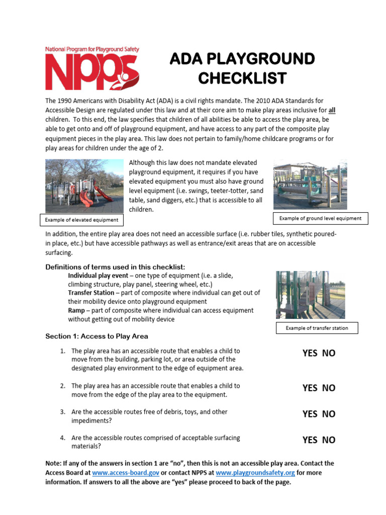 2016 ADA Playground Checklist | PDF | Playground | Americans With Disabilities Act Of 1990