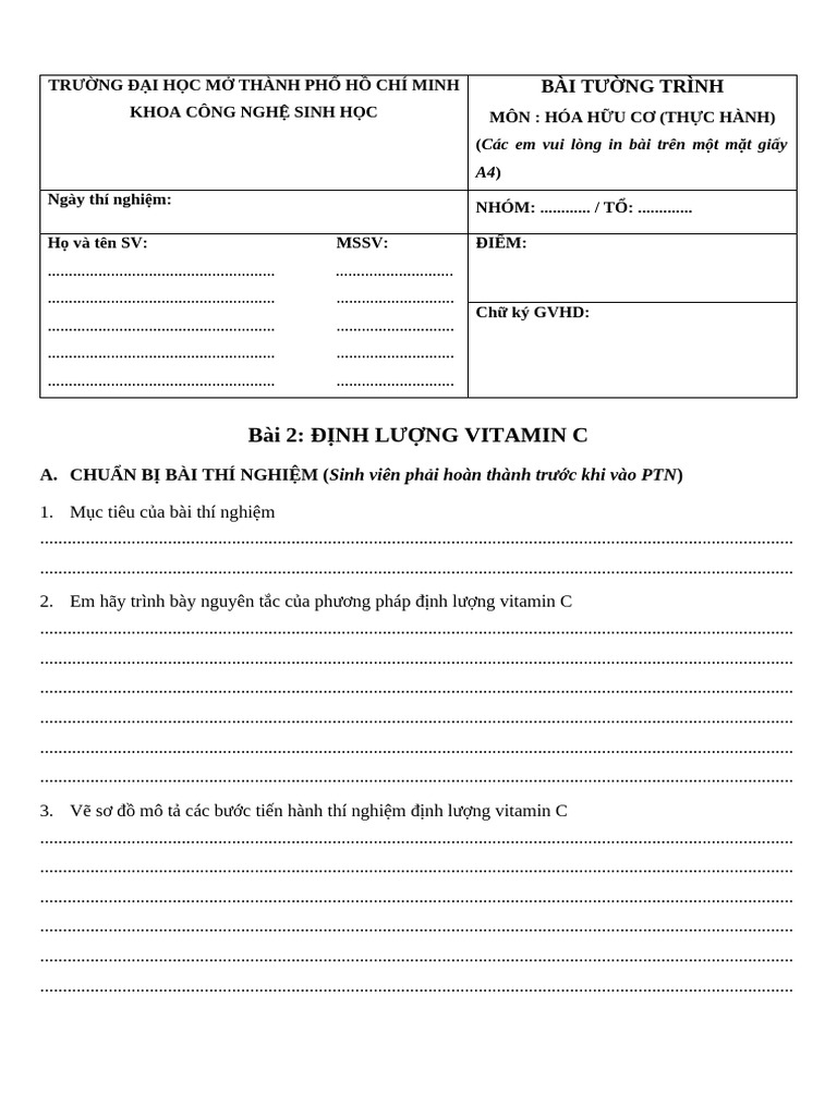 Bai Tuong Trinh-Dinh Luong Vitamin C (HHC) | PDF