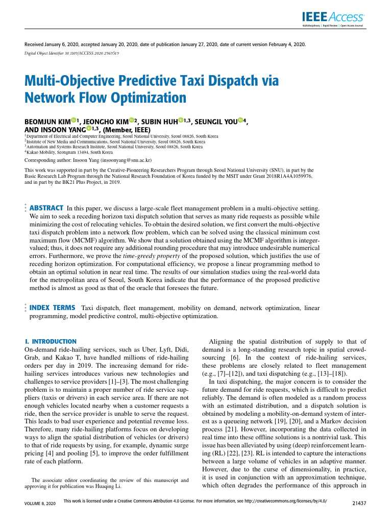Multi-Objective Predictive Taxi Dispatch Via Network Flow Optimization | PDF | Mathematical ...