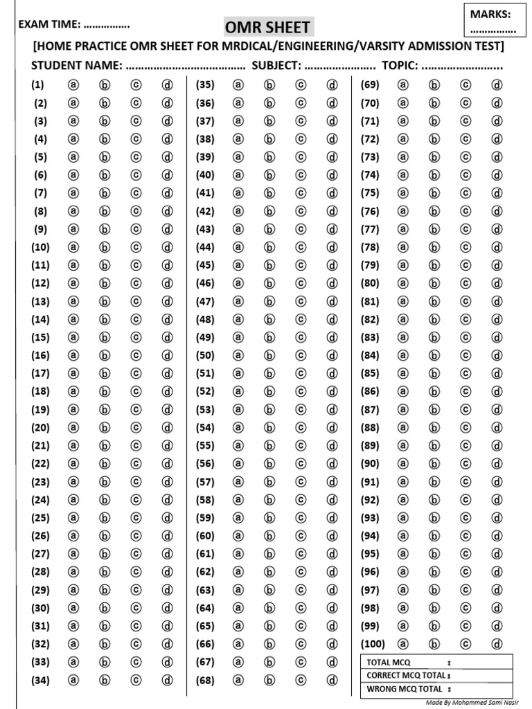 OMR Sheet of 100 MCQ | PDF