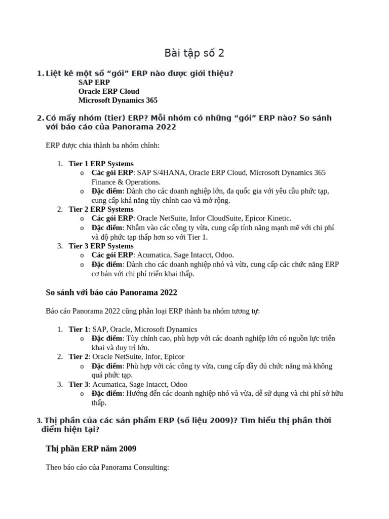 Bài tập số 2: Sap Erp Oracle ERP Cloud Microsoft Dynamics 365 | PDF