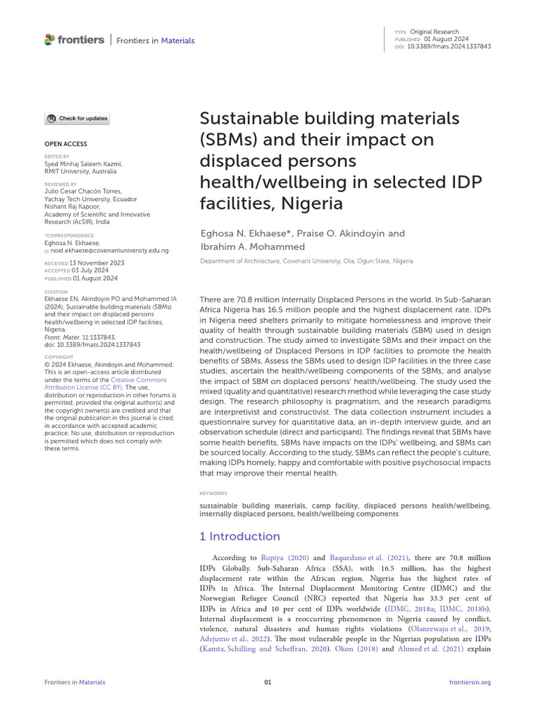 Sustainable Building Materials SBMs and Their Impa | PDF | Concrete | Internally Displaced Person