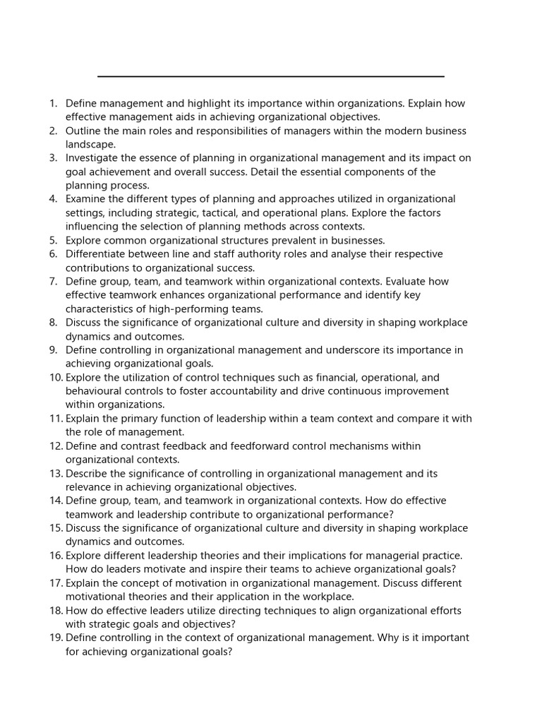 Question Bank - Principles and Practices of Managment - PDF - 30 Questions | PDF | Psychology ...