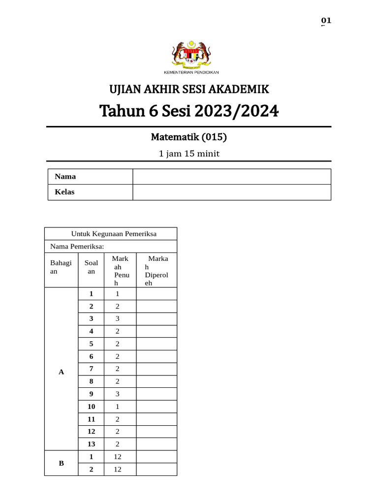 Format Uasa Tahun 6 2024-25 | PDF