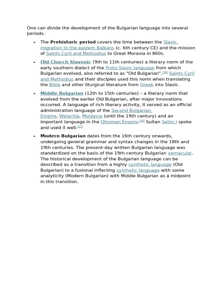 One Can Divide The Development of The Bulgarian Language Into Several ...