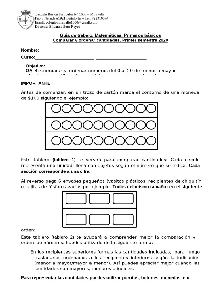 Guía de Matemáticas: Comparar Cantidades | PDF
