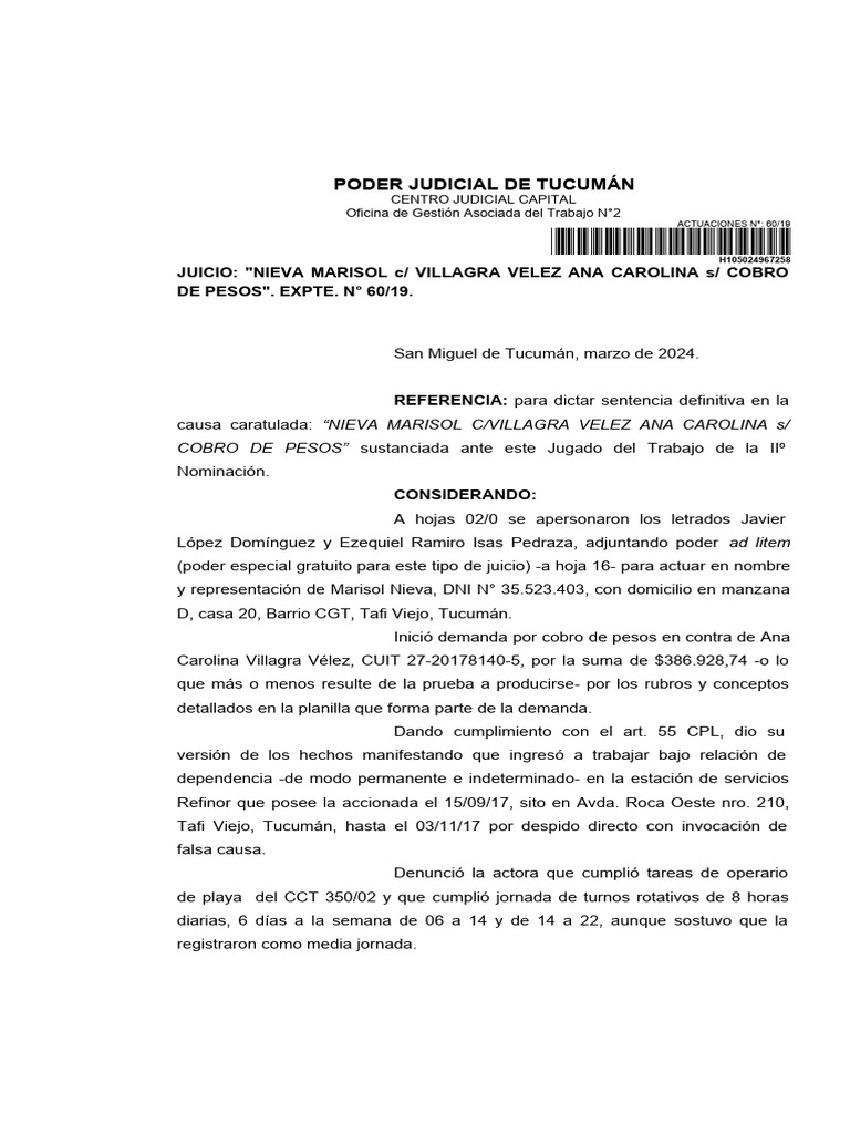 Sentencia Laboral | PDF | Caso de ley | Ley procesal